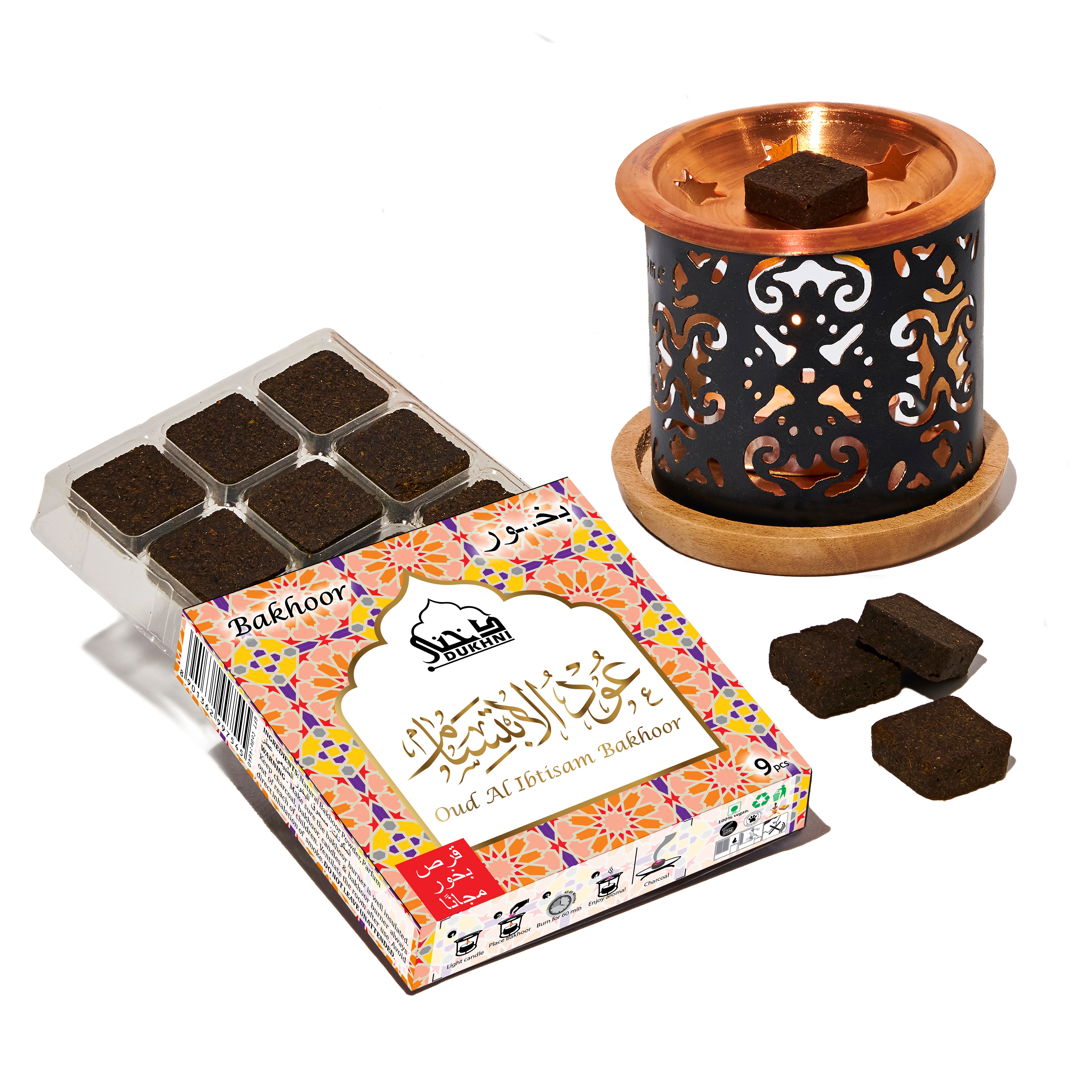 Oud Al Ibtisam Bakhoor + Smokeless Burner Set (9 Pieces) - Floral Magnetism | Aromatic Diffusion ...