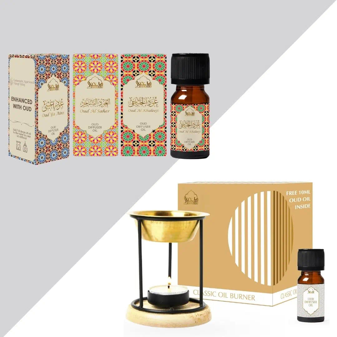 Arabian Oudh Diffuser Oil Set + Classic Oil Burner – Dukhni - Islamic ...
