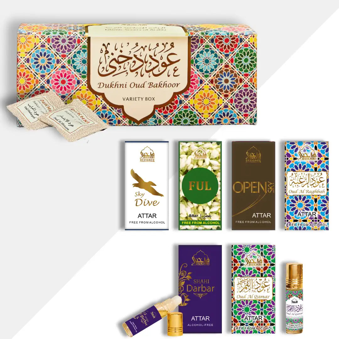 Oud Bakhoor Variety Box (Refill Pack) & Mixed Attar Oil Set - Arabic ...