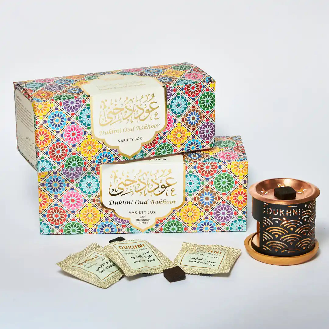 Oud Bakhoor Variety Box with Burner & Refill Pack | 50 Pieces of ...