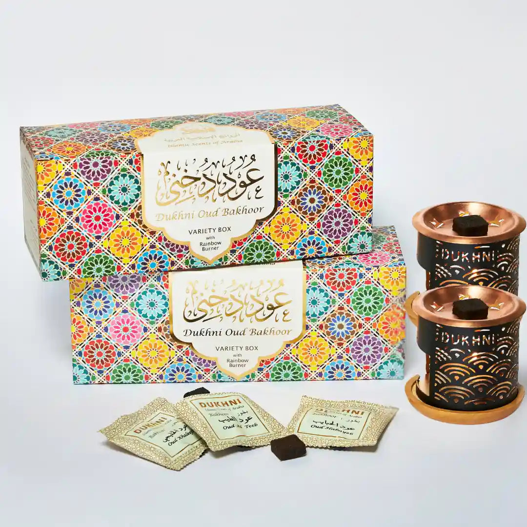 Oud Bakhoor Variety Box with Rainbow Burner - Pack of 2 | Dukhni India ...