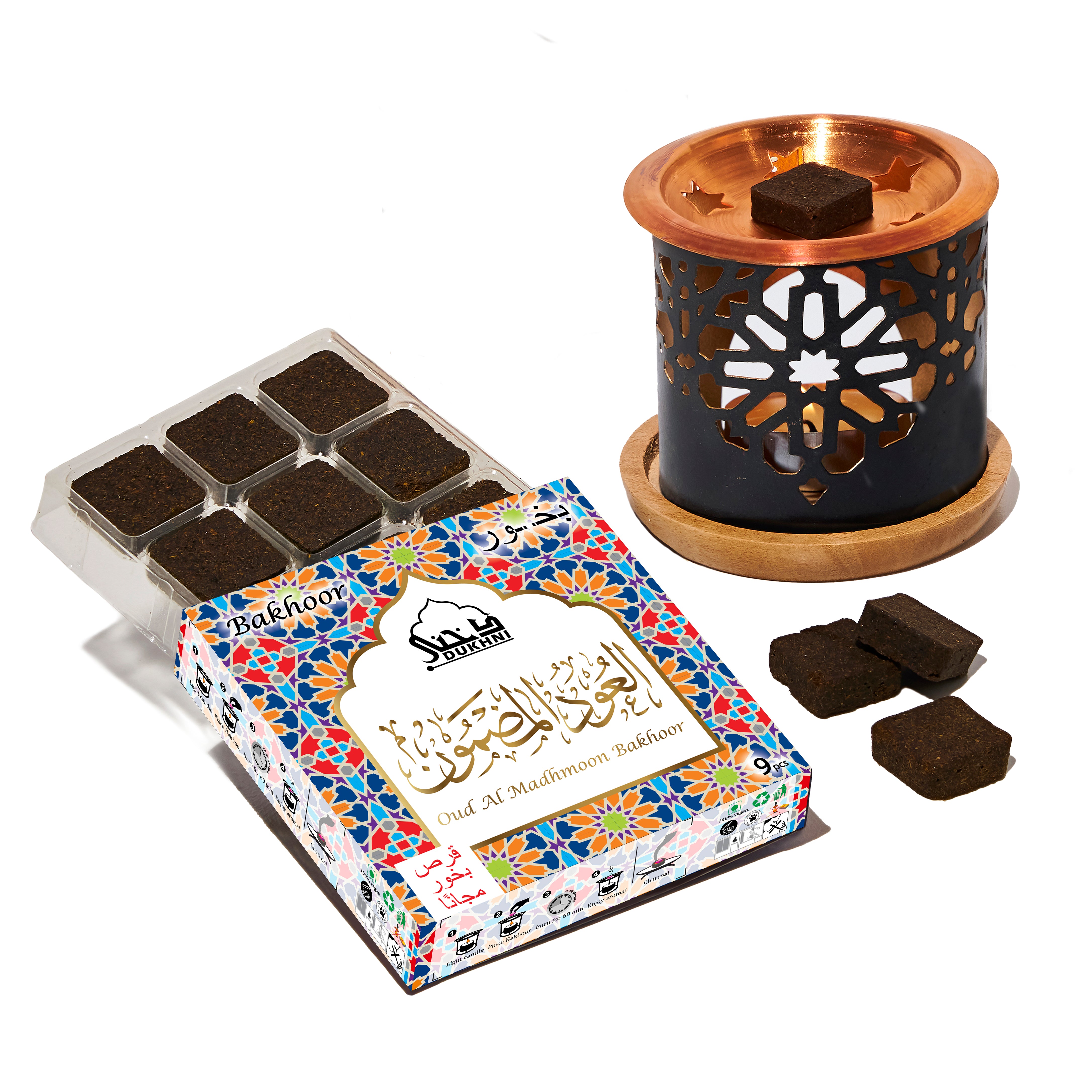 Oud Al Madhmoon Bakhoor + Smokeless Burner - Rose Peach Musk Aroma ...