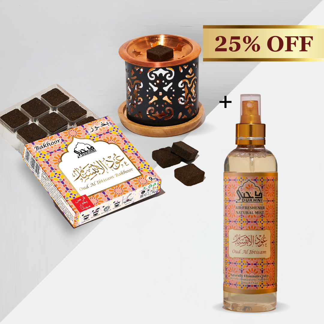Oud Al Ibtisam Bakhoor With Burner + Oud Al Ibtisam Mist – Dukhni ...