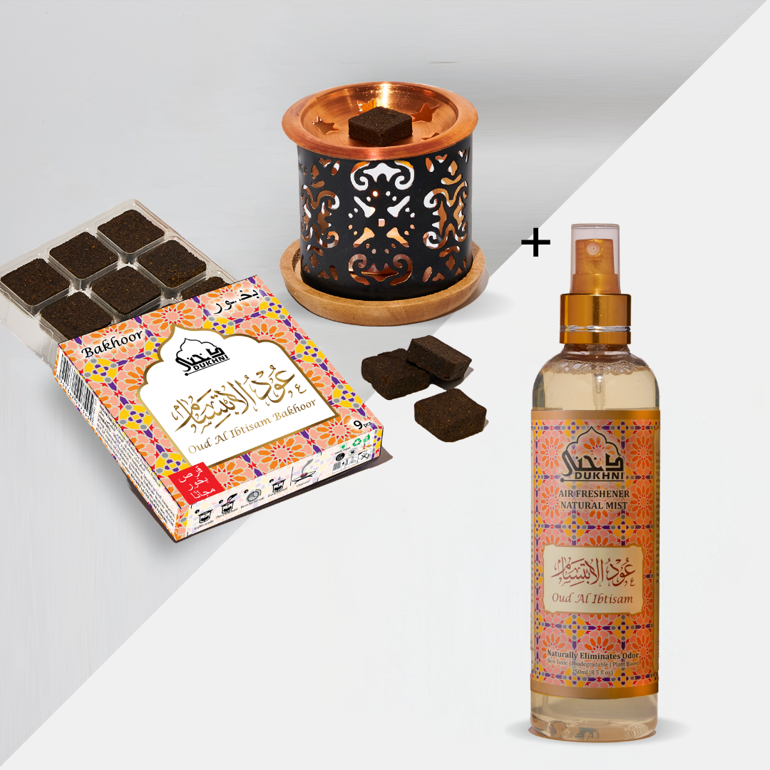 Oud Al Ibtisam Bakhoor & Burner + Mist Combo | Floral Sensual Fragrance ...